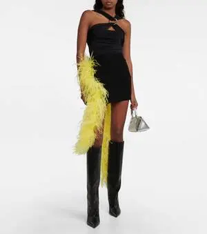 Attico Feather-trimmed Knitted Mini Skirt