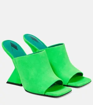 Attico Cheope Suede Wedge Mules - Green