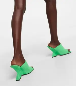 Attico Cheope Suede Wedge Mules - Green