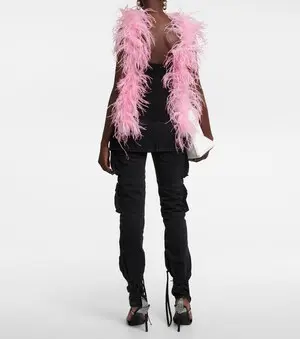 Attico Feather-trimmed Knitted Top