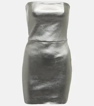 Stouls Amina Strapless Leather Mini Dress - Grey