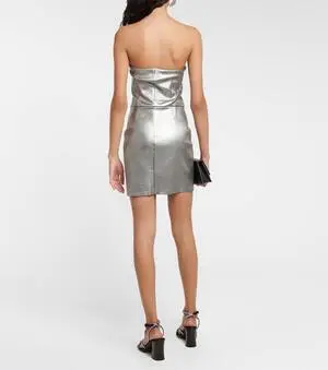 Stouls Amina Strapless Leather Mini Dress - Grey