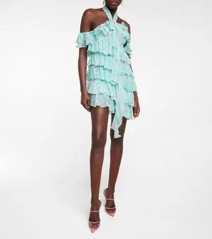 Alessandra Rich Halterneck Ruffle-detail Mini Dress