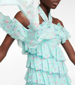Alessandra Rich Halterneck Ruffle-detail Mini Dress
