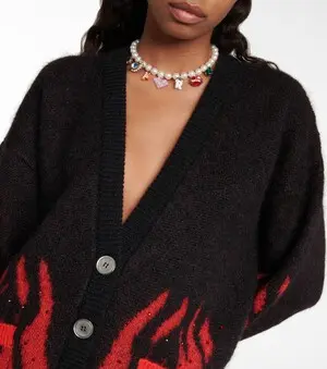 Alessandra Rich Embellished Mohair-blend Jacquard Cardigan