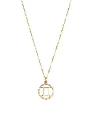 ORADINA 14k Yellow Solid Gold Zodiac Pendant Necklace Gemini