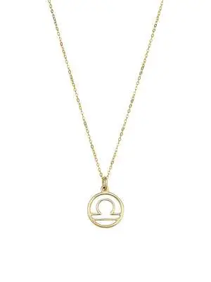 ORADINA 14k Yellow Solid Gold Zodiac Pendant Necklace Libra