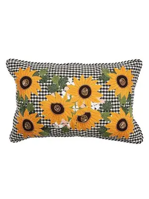 MACKENZIE-CHILDS Gingham Sunflower Lumbar Pillow - One-color
