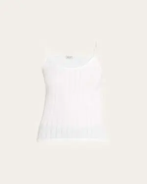 LESET Cotton Pointelle Scalloped Tank Top - White