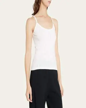LESET Cotton Pointelle Scalloped Tank Top - White