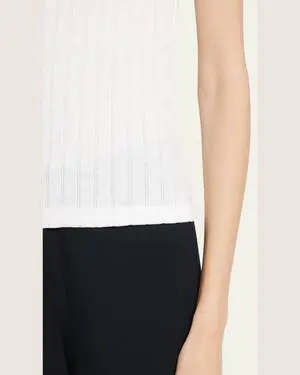 LESET Cotton Pointelle Scalloped Tank Top - White