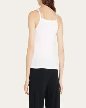 LESET Cotton Pointelle Scalloped Tank Top - White