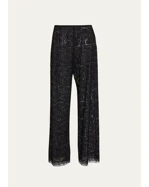 LESET Daniel Wide-leg Lace Pants