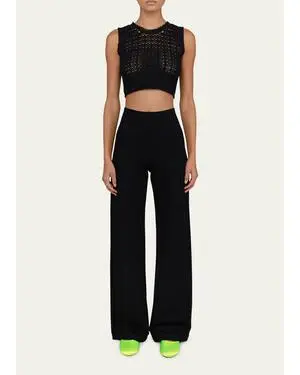 LESET Rio Wide-leg Ponte Pants - Black