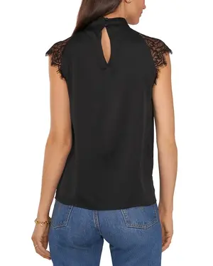 Vince Camuto Lace Cap Sleeve Blouse - Rich Black