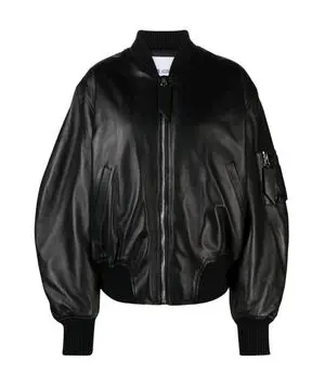 Attico Leather Bomber Jacket - Black