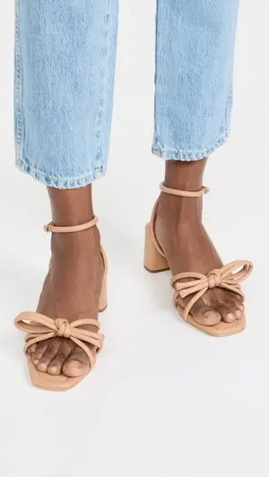 LOEFFLER RANDALL Mikel Leather Bow Mid-heel Sandals - Dune