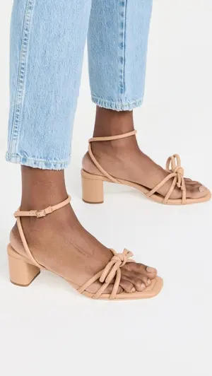 LOEFFLER RANDALL Mikel Leather Bow Mid-heel Sandals - Dune
