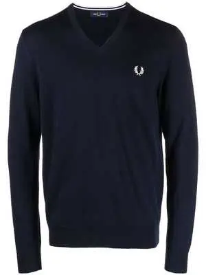 Fred Perry Crest-motif V-neck Sweater