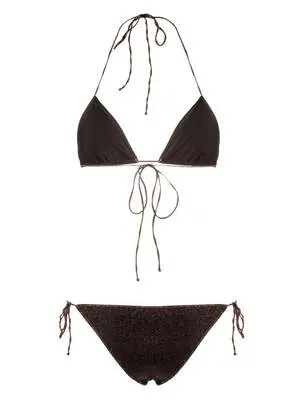 Oseree Glitter-effect Triangle Bikini - Brown