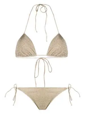 Oseree Metallic-thread Halterneck Bikini - Gold