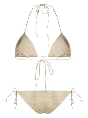 Oseree Metallic-thread Halterneck Bikini - Gold