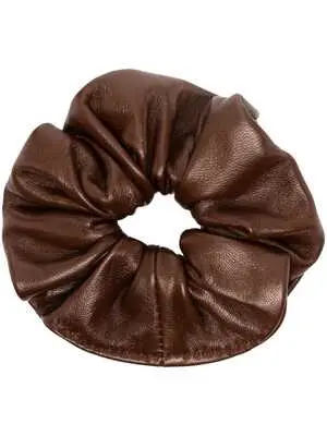 MANOKHI Leather Hair Scrunchie Brown