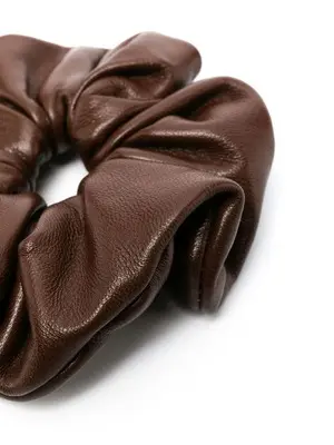 MANOKHI Leather Hair Scrunchie - Brown