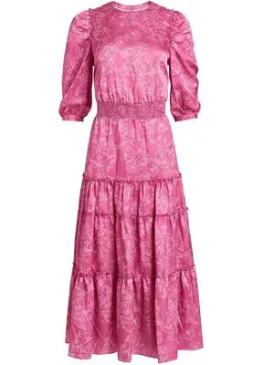 Marchesa Floral-print Tiered Midi Dress