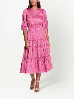 Marchesa Floral-print Tiered Midi Dress