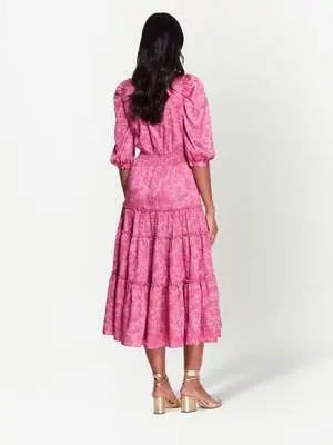 Marchesa Floral-print Tiered Midi Dress