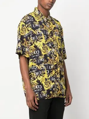Versace Baroque-print Short-sleeve Shirt - Black