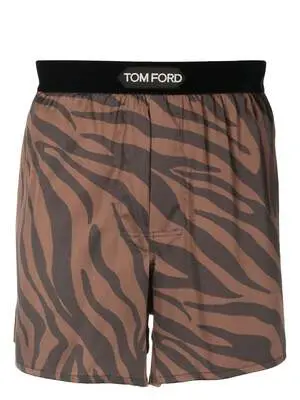 TOM FORD Zebra-print Silk Boxer Short - Brown