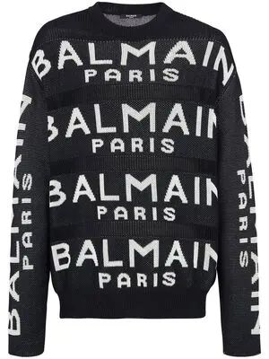 Balmain Logo-intarsia Knitted Jumper - Black