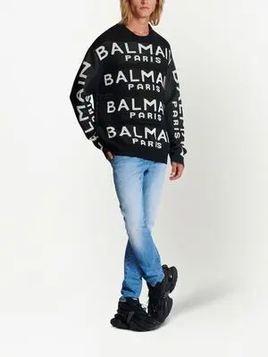 Balmain Logo-intarsia Knitted Jumper - Black