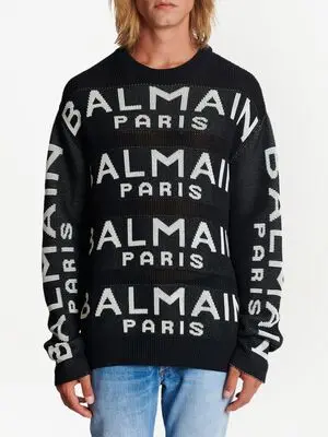 Balmain Logo-intarsia Knitted Jumper - Black
