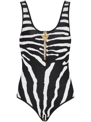 Balmain Zebra-print Zip-up Bodysuit