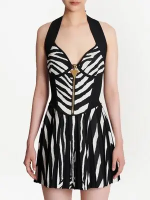 Balmain Zebra-print Halterneck Minidress