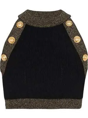 Balmain Contrast-trimmed Knit Top - Black