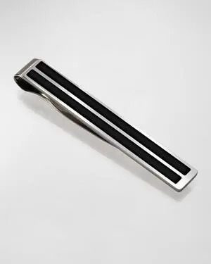 M CLIP Apos;s Black Enamel Tie Bar - Silver