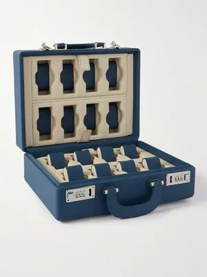 SCATOLA DEL TEMPO Valigetta Full-grain Leather 16-piece Travel Watch Case - Blue