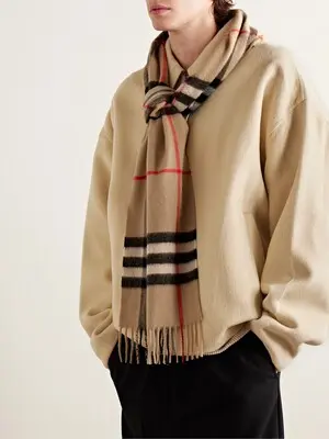 Burberry Fringed Checked Cashmere Scarf