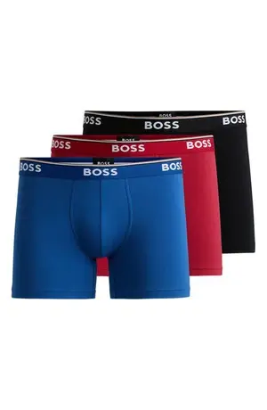 BOSS 3-pack Power Stretch Cotton Boxer Briefs - Black/ Red/ Blue