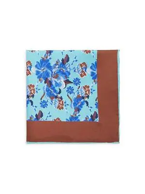 Kiton Silk Pocket Square Aqua Brown