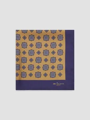 Kiton Silk Pocket Square Rust Navy