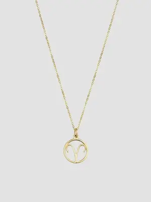 ORADINA 14k Yellow Solid Gold Zodiac Pendant Necklace - Aries