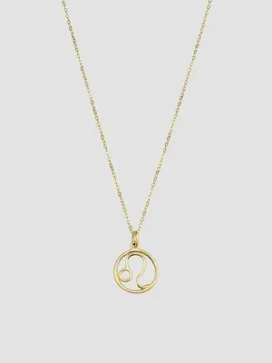 ORADINA 14k Yellow Solid Gold Zodiac Pendant Necklace Leo