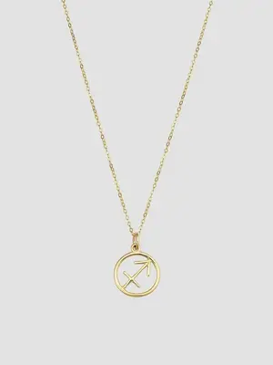 ORADINA 14k Yellow Solid Gold Zodiac Pendant Necklace Sagittarius
