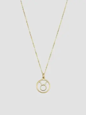 ORADINA 14k Yellow Solid Gold Zodiac Pendant Necklace Taurus