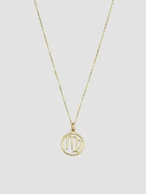 ORADINA 14k Yellow Solid Gold Zodiac Pendant Necklace Virgo